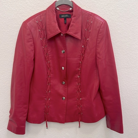 Escada | Jackets & Coats | Escada Red Lamb Leather Jacket | Poshmark